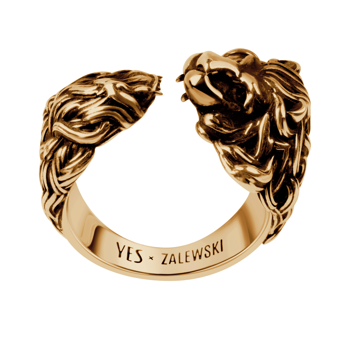Gold plated brass ring lion YES x Zalewski YES Jewellery